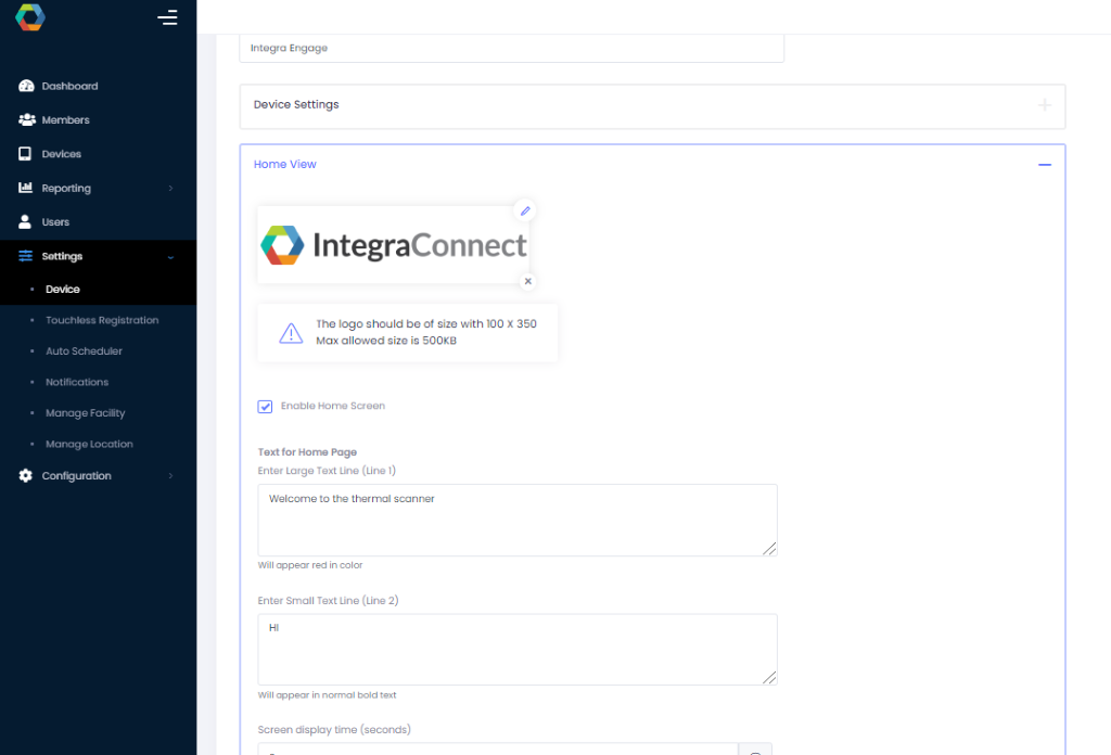 Integra Engage Settings