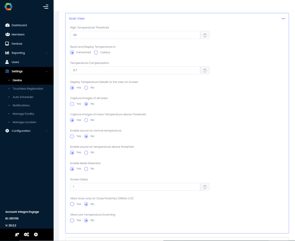 Integra Engage Settings